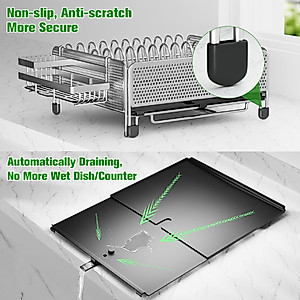 eWonLife Dish Drying Rack, Extendable Dish Racks for Kitchen Counter, Stainless Steel Dish Drainers, Compact, Rust-Proof, Dish Strainer with Sponge, Cutlery Caddy (Silver)