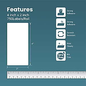 12 Rolls 4" x 2" Thermal Labels - 760 Paper Stickers Per Roll - 4 Rolls - fits Zebra LP2844, GC420, GK420, GX430, ZD220, ZD420, ZD500, ZD620, ZP-500, GT800 Direct Thermal Printers