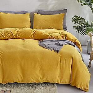 CLOTHKNOW Mustard Yellow Fluffy Comforter Set King 3Pcs Dark Yellow Velvet Bedding Comforter Sets Soft Flannel Comforter Soft Dark Yellow King Comforter Set