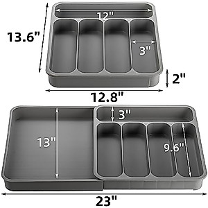 Pumtus 2 Pack Expandable Cutlery Drawer Organizer, Adjustable Kitchen Utensil Tray Set, 6 Compartment Flatware Storage Divider, Kitchen Organization for Utensils, Cutlery, Flatware Storage
