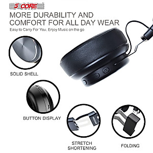 5 CORE Wireless Headphones Bluetooth Over Ear Hi Fi Stereo with Microphone and Volume Control Foldable Perfect Yoga Sports Office Gym - Headphone 13 B