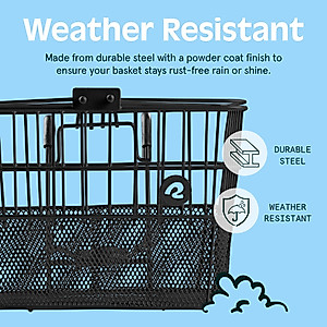 Retrospec Apollo Detachable Front Bike Basket Steel Half-Mesh with Integrated Detachable Hooks and Built-in Handle, Easy Assembly and Portability for Bicycles