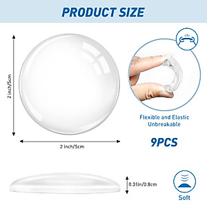 9PCS Door Stoppers Wall Protector, 2 Inch Round Clear Door Stops, Strong Self Adhesive Door Bumper Wall Guard, Washable and Reusable Stick on Door Stopper Silicone Wall Door Protector from Door Knob