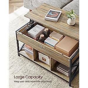 VASAGLE Lift Top Coffee Table for Living Room, Industrial Coffee Table with Hidden Compartments and Storage Shelf, Steel Frame, 19.7 x 39.4 x (19.3-24.4) Inches, Oak with Blue Grains ULCT202B60