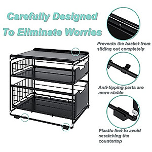 GCWPINFO Pull Out Cabinet Organizer,2-Tier Sliding Drawers Basket Under Cabinet Storage, Multi-Purpose Under Cabinet Organizer with Sliding Drawers Basket,for Kitchen, Bathroom, Office and More.
