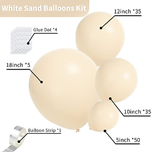 White Sand Balloons Garland Kit 130Pcs Cream White Balloons 18/12/10/5 Inch Baby Shower Balloons Helium Balloons for Happy Birthday Gender Reveal Graduation Wedding