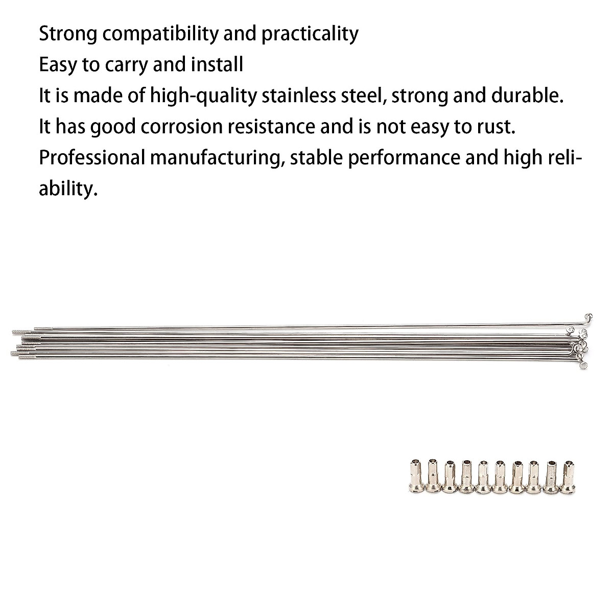 Bike Spokes, 10 Sets 14G Stainless Steel Spokes 270mm/10.6in with Nipples for Road Mountain Bike(270mm)