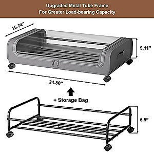 Jewem Under Bed Storage with Wheels, Under Bed Storage Containers, 2 Pack UnderBed Storage, 6.5 inch High Rolling Under Bed Shoe Storage with Lid, Small Space Organization and Storage for Clothes