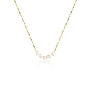 CAROVO Dainty Pearl Pendant Necklace for Women 14k Gold Plated Barque Pearl Chain Necklace Handmade Cultured with Five Tiny Pearl Everyday Jewelry for Gifts