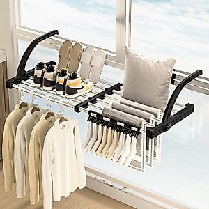 Abizarch Portable Clothes Drying Rack for Balcony,29"x13" Foldable Railings Windowsill, Retractable Radiator Clothes Airer,Folding Towel Rack Indoor Outdoor Travel RV Laundry Rack with Clips