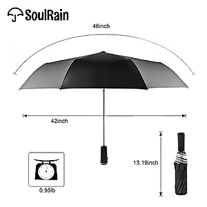 SoulRain NEW Premium Folding and Portable Automatic Umbrella Windproof Travel Umbrella,Safety Easy Close，Strong, Folding Umbrella for Backpack,Men and Women, Black/Titanium Silver