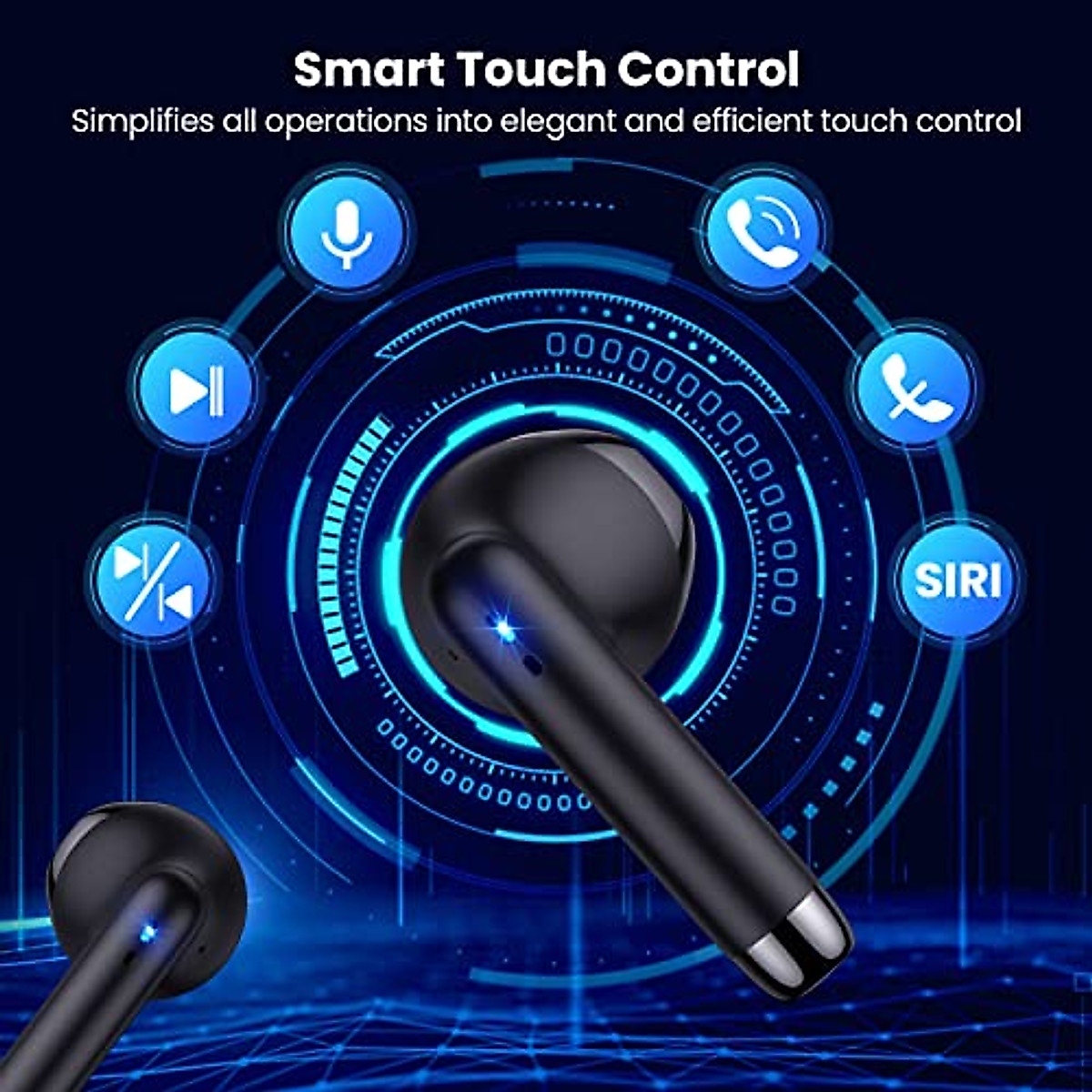 Wireless Earbuds, Bluetooth 5.0 Headphones in Ear with Charging Case, Hands-Free Headset with Mic, Hi-Fi Stereo Sound, Touch Control, 24 Hours Playback, Bluetooth Earbuds for iPhone/Android/WP, Black