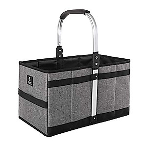 ALLCAMP OUTDOOR GEAR Folding Picnic Basket/Grocery Basket/Laundry Basket /28L Extra Large Market Baske Collapsible Portable(Large-Gray)