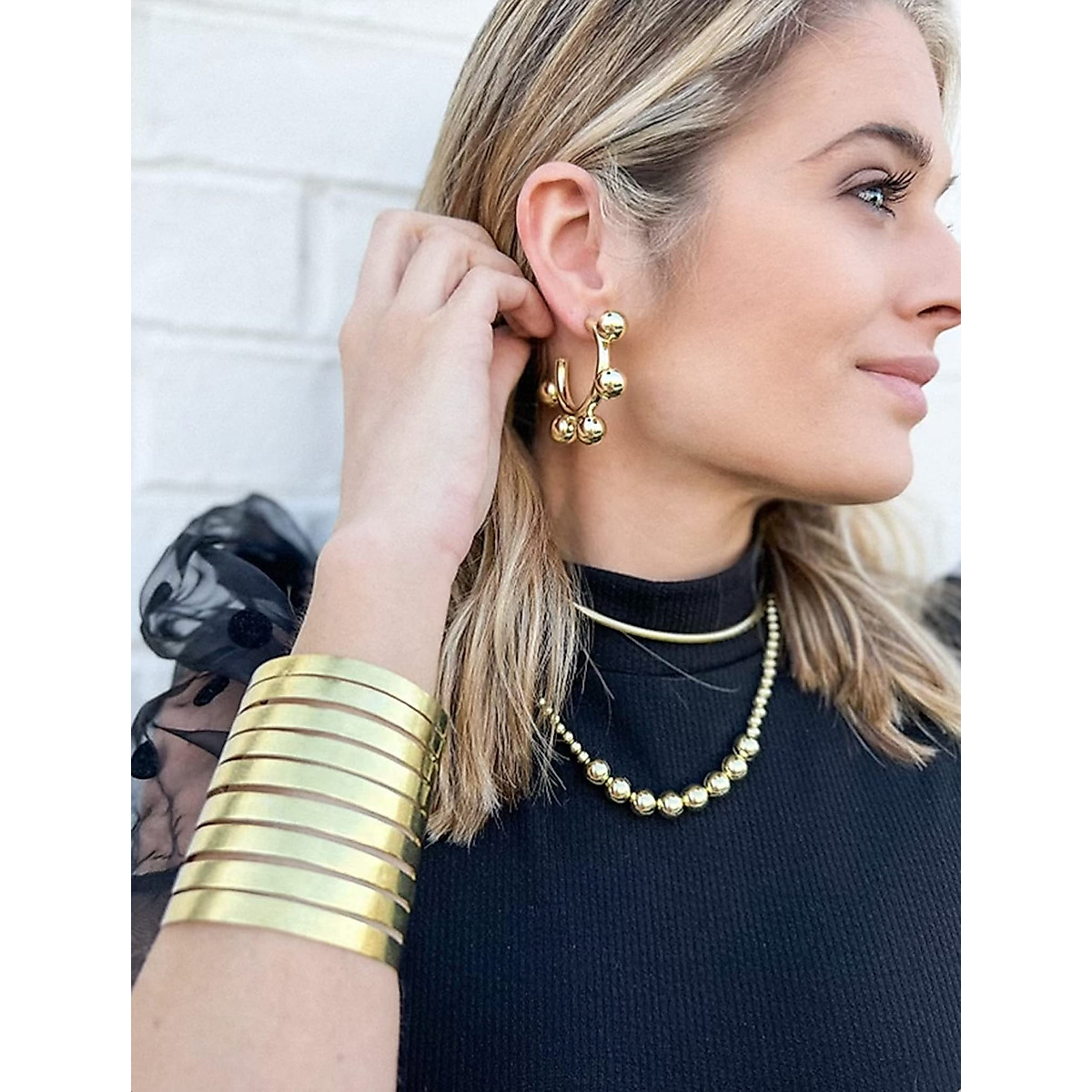 Sheila Fajl Augusta Large Ball Statement Hoop Earrings in Polished Gold Plated