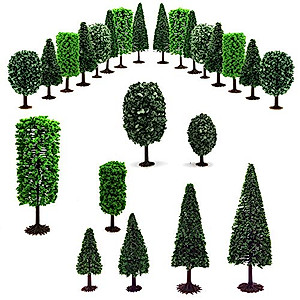 Miniature Trees and Model Trees with Base Bushes Diorama Trees Woodland Model Train Scenery Fake Trees for DIY Landscape, 16 PCS by Baryuefull