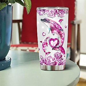 WONWIX Personalized Dolphins Tumbler Coffee Mug Gifts For Her Mom Adults Dolphin Jewelry For Women Birthday Christmas Valentine Mothers Day 20oz Stainless Steel Thermos Tumblers With Lids