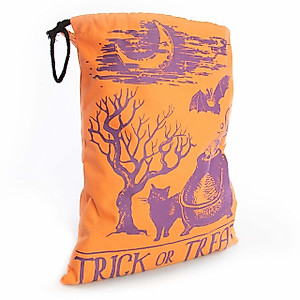 Halloween Trick or Treat Candy Bag | Washable Canvas Tote Bag | Drawstring Bag for Halloween Candy | Haunted House