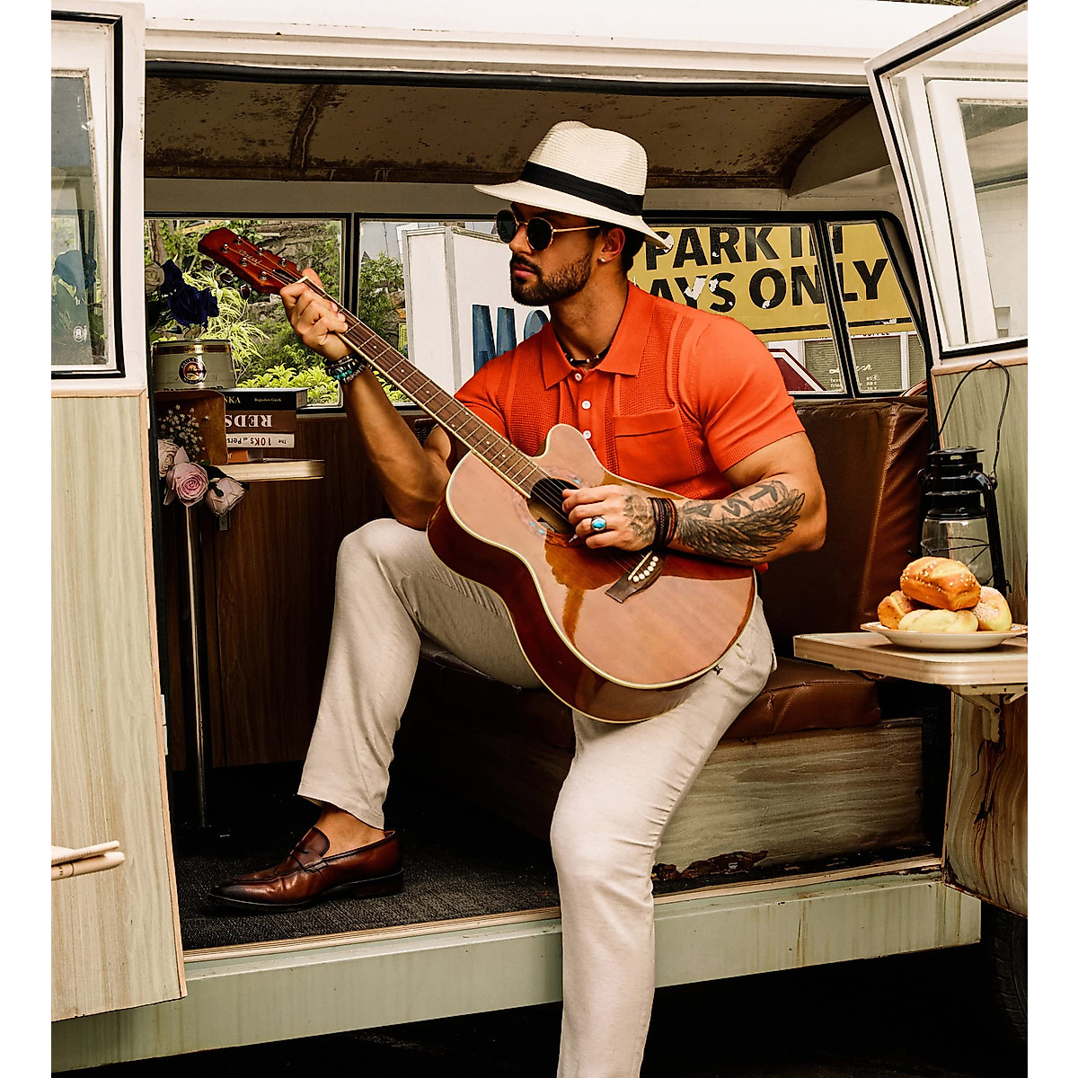 GRACE KARIN Mens Vintage Button Down Polo Shirts Lapel Collar Italian Pullover Knitwear Tops Orange XL