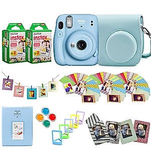 Fujifilm Instax Mini 11 Instant Camera + Fuji Instax Film 40 Shots + Protective Case + Magnetic Frames + Album, Frames Design Kit (Sky Blue)