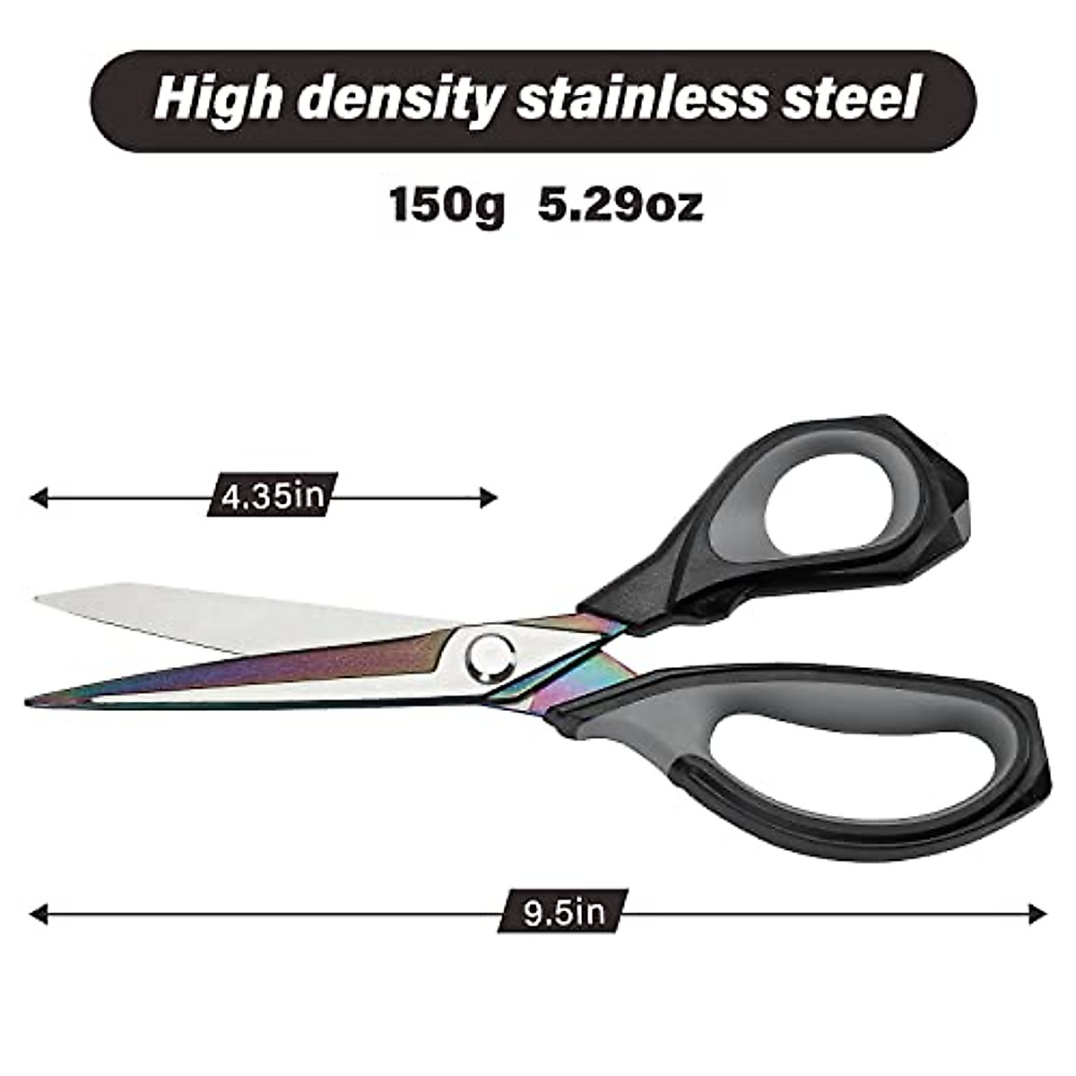 QMVESS Premium Fabric Scissors 9.5 Inch Heavy Duty Scissors All Purpose Titanium Coating Forged Stainless Steel Sewing Scissors, Ergonomic Comfort Grip Shears, for Fabric Leather Carpet (Blue Black)