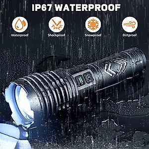 Rechargeable Flashlights 990000 High Lumens,XHP160.6 Super Bright LED Flashlight,Tactical Powerful Waterproof Handheld Flashlights with Zoomable 6 Modes for Emergencies Camping