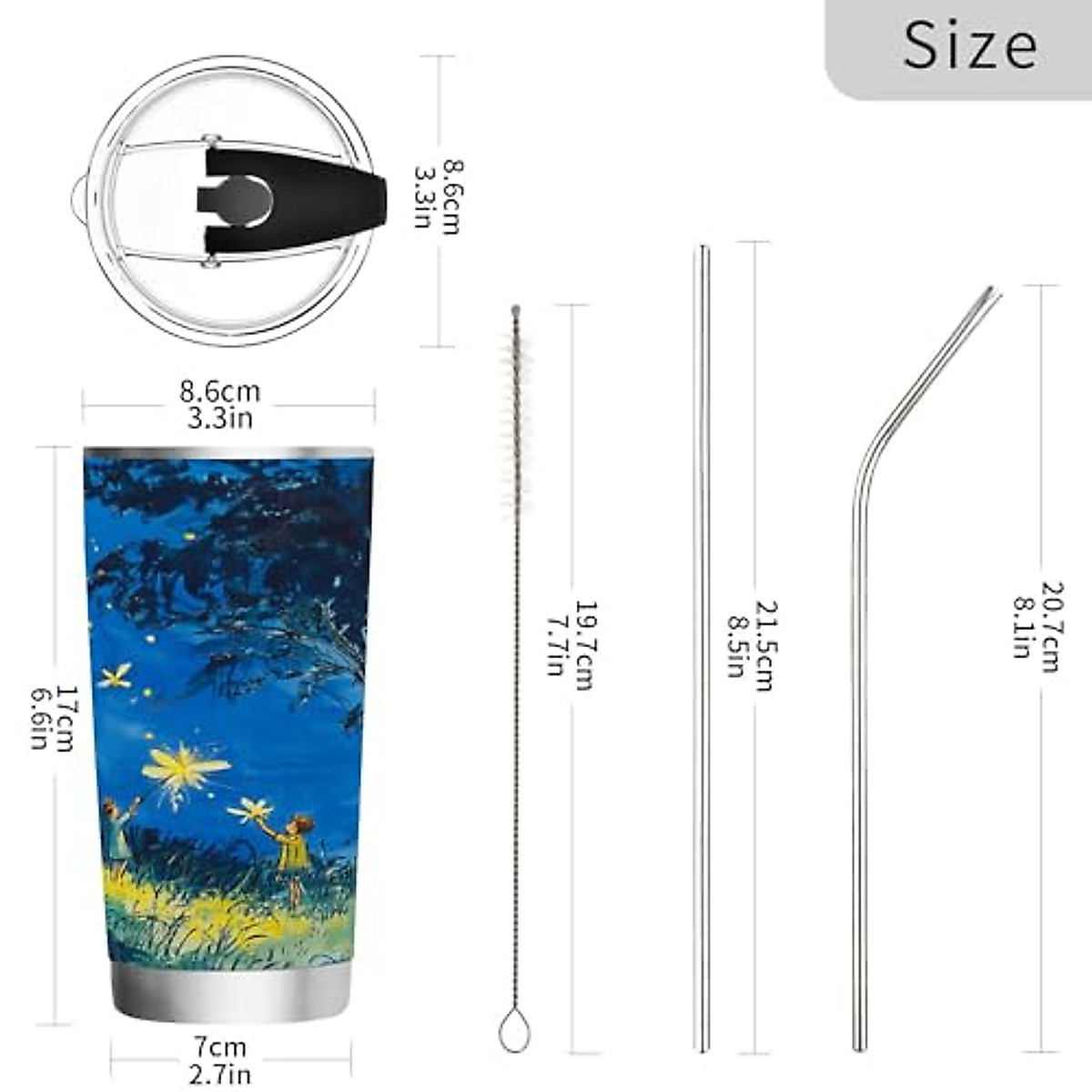 sanluoli Firefly Lighting Up Summer Night Stainless Steel cups for men with Lid and Straw travel mug for Water, Iced Tea or Coffee modern insulated tumbler 20 OZ