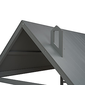 BIADNBZ Full Size House Bed with Twin Trundle, Wooden Platform BedFrame Daybed w/Roof&Window for Kids Boys Girls Bedroom, Gray