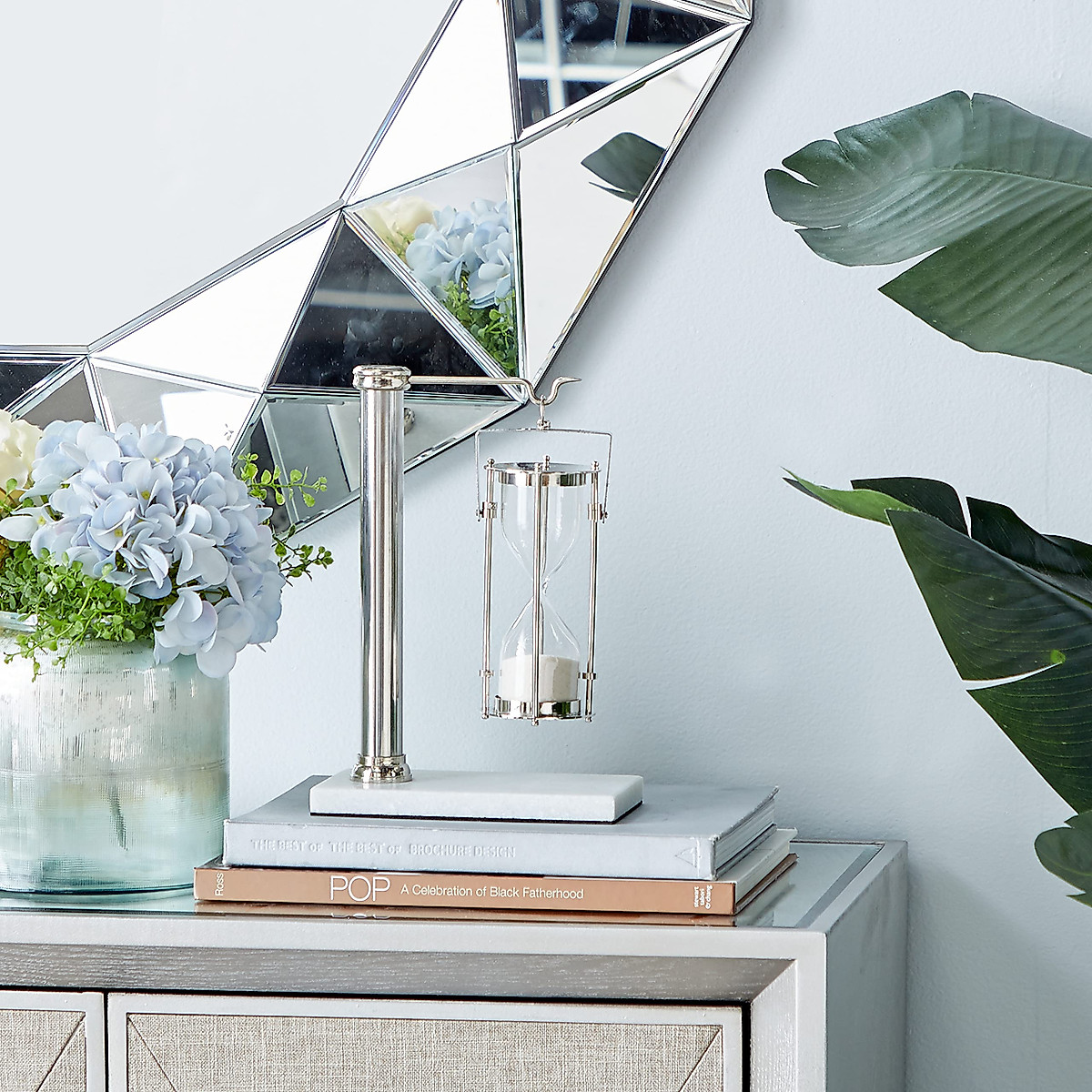 The Novogratz Brass Hourglass Sand Timer, 7" x 4" x 10", Silver