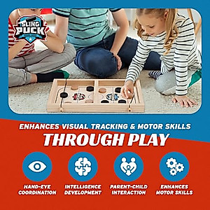 Crazy Games Fun Games Sling Puck Table Board Game I 14" Small Wooden Family Indoor Two Player, Table Games for Family - Top Hockey for Adults & Kids, Competitive Game for Parties It is Fun