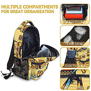 KNOWPHST Construction Backpacks for Boys, 16 Inch Cartoon Truck Backpack for School, Yellow, Large Capacity, Durable, Lightweight Bookbag for Kids Travel