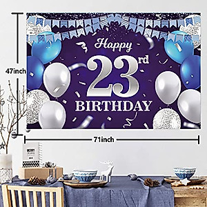 Happy 23rd Birthday Banner Backdrop Navy Blue Balloons Confetti Stripe Flag Light Spots Cheers to 23 Years Old Theme Decorations Decor for Women Men 23rd Birthday Party Bday Supplies Glitter Silver