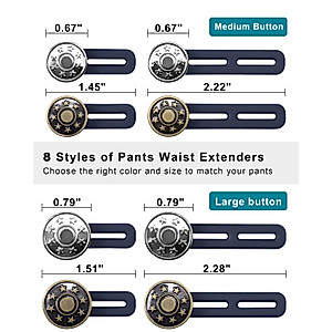 Pants Button Extender Shirt Collar Extenders: 8 Pcs Jeans Waist Silicone Extender Button for Mens and Women - 6 Pcs Neck Button Extender Collar Extenders for Mens Dress Shirts