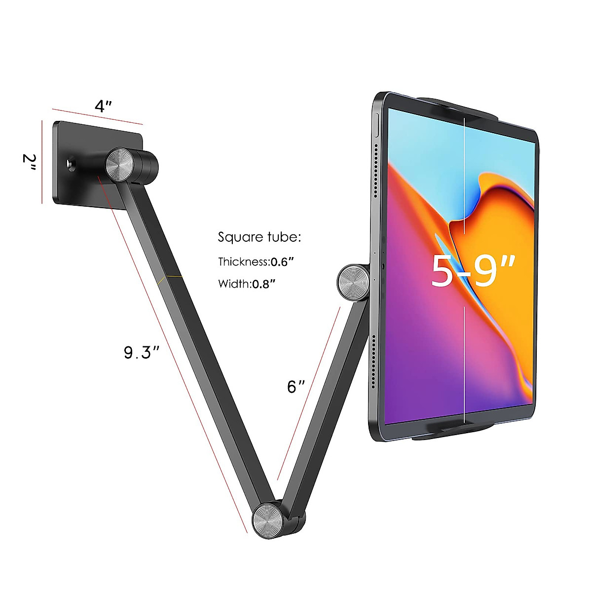 BEWISER Tablet Wall Mount Holder,360°Rotating Flexibly, Angle Adjustable, Folding Aluminium Alloy Compatible with4.7-12.9" Phone or Tablet in Kitchen/Office (Space Grey)