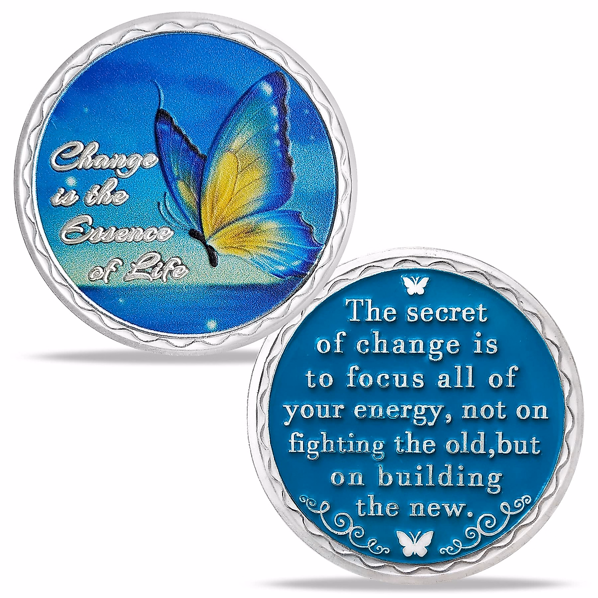 Butterfly Sobriety Chip - Change is The Essence of Life - AA Medallion Coin Recovery Anniversary Token Gift