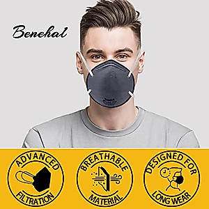 Benehal NIOSH Certified N95 Mask Pack of 20, Particulate Respirators Protective N95 Cup Dust Face Masks Model MS6135L Grey For Adult Women & Men