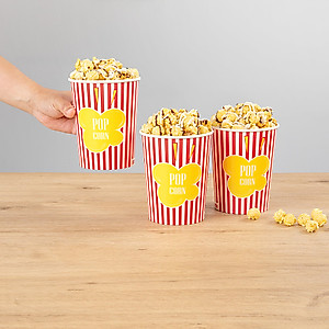Restaurantware-Bio Tek 32 Ounce Popcorn Cups, 100 Striped Popcorn Tubs - Greaseproof, Disposable, Red Paper Party Popcorn Containers, For Movie Nights