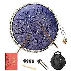 BURNING&LIN Steel Tongue Drum Tongue Drum 15 Notes 14 Inches Handpan Drum Percussion for Meditation Yoga Musical Education for Adult& Kids(Lotus Purple)