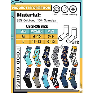 Funny Socks for Women Men Fun Cozy Crazy Cute Novelty Fashion Gift Breathable Cotton Boot Socks Stocking Stuffers（Cute - Animal Style A（12 Pairs）,L)
