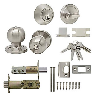 Gobrico Keyed Alike Entry Door Knob and Single Cylinder Deadbolt Lock Combo Set for Entrance and Front Door with Satin Nickel Finish,1 Pack