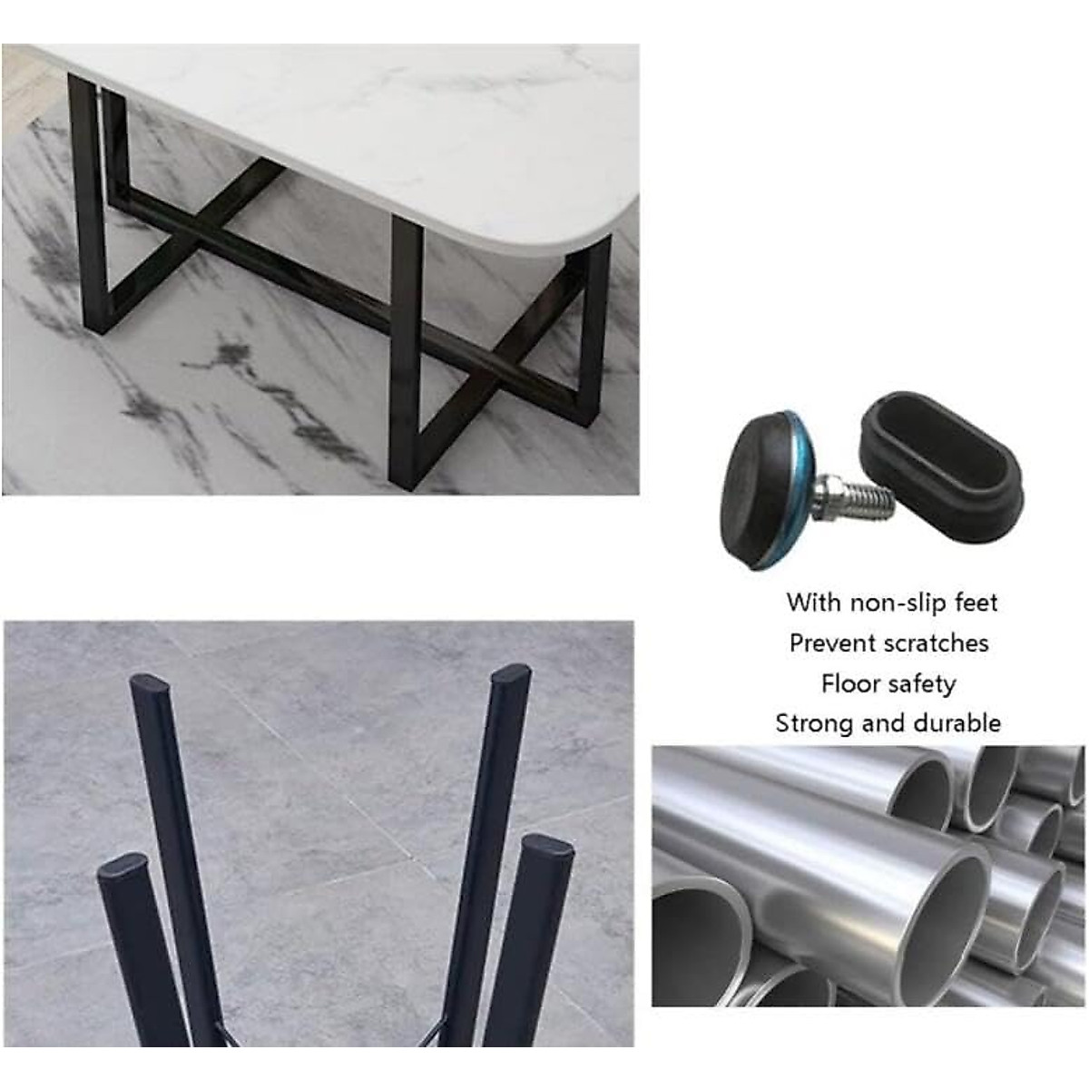 Topjia Rectangle/Oval Dining Table Set for 6 Chairs,Modern Dining Table & Coffee Table and 1Table and 6 Chairs Chair Set,for Kitchen Lounge Living Room,7-Piece Meeting Room Table, Black and White