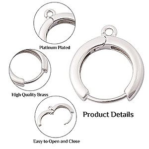 Fashewelry 10Pcs Leverback Ear Wires with Hang Loop Chunky Polished Circle Huggie Hoop Earrings Platinum Plated Piercing Ring Clip Stud Earring Hook for Dangle Earring Making 16x15mm