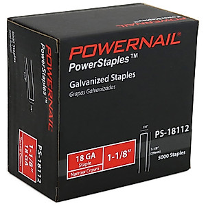 Powernail PS18112 18 Gauge 1/4 Inch Crown 1-1/8 Inch Length Chisel Point Narrow Crown Staples (Case, 30000ct)