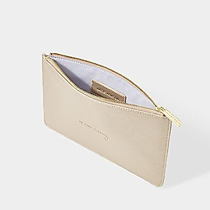 KATIE LOXTON So Very Merry Womens Medium Vegan Leather Christmas Sentiment Perfect Pouch Gold