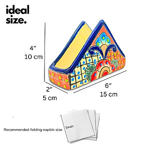 Ceramic Cocktail Napkin Holder - Authentic Mexican Pottery - for Kitchen Countertop | Dinner Table | Indoor & Outdoor Use Tissue and Letter Holder - Mexican Style Talavera Servilletero (Multicolor)
