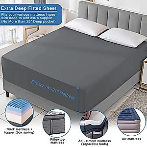 Bedecor Queen Fitted Sheet Only,21 inch Extra Deep Pocket Gray Bottom Bed Sheet, Soft Breathable,Stay in Place,for Pillow Top Mattress Thick Mattress