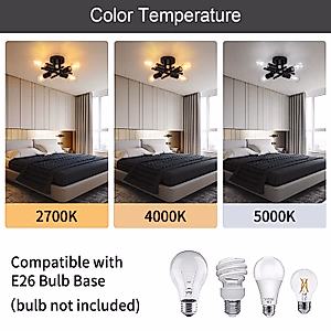 WILON Semi Flush Mount Ceiling Light Fixture, 4-Light Industrial Black Ceiling Light, Modern Sputnik Chandelier Small Ceiling Lamp for Kitchen Bedroom Living Room Dining Bathroom Laundry Hallway