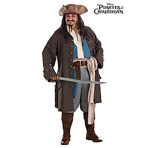 Plus Mens Deluxe Jack Sparrow Pirate Costume, Disney Pirates of The Caribbean Captain Jack Sparrow Adult Costume 4X Brown