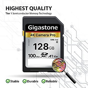 Gigastone 128GB SD Card V30 SDXC Memory Card High Speed 4K Ultra HD UHD Video Compatible with Canon Nikon Sony Pentax Kodak Olympus Panasonic Digital Camera, with 1 Mini case