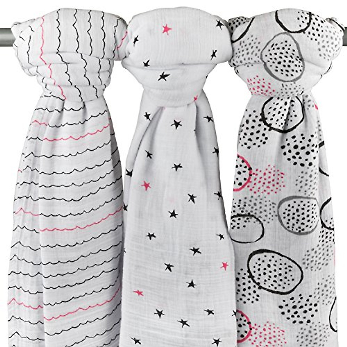 Muslin Swaddle Blanket 100% Soft Muslin Cotton 3 Pack 47"x 47" (Hot Pink)