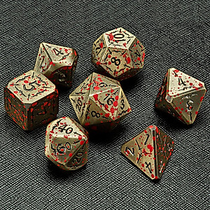 Blood Maledict Bronze Metal DND Dice Set with Metal Case, D&D Metal Dice for Tabletop TRPG Gaming